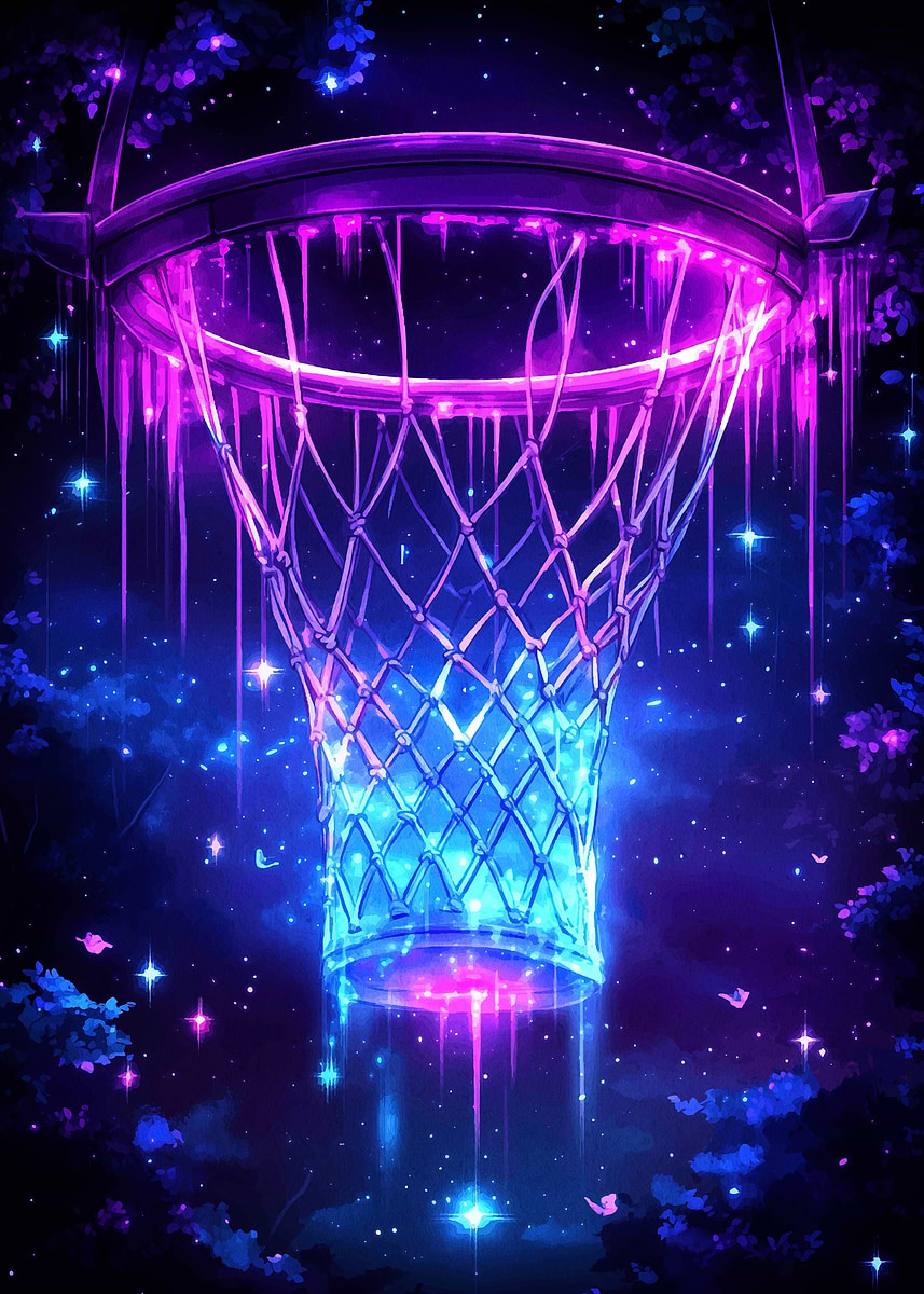 'Neon Basketball Hoop in Starry Night' Poster, picture, metal print ...