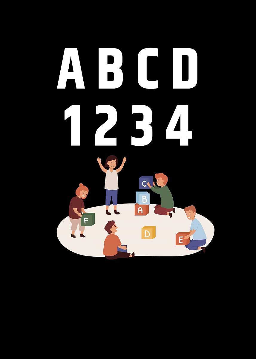 'Children playing with alphabet blocks' Poster, picture, metal print ...
