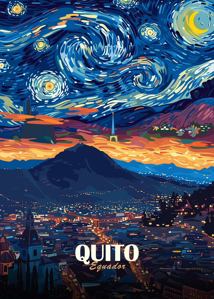 'Quito, Ecuador: Starry Night Cityscape' Poster, picture, metal print ...