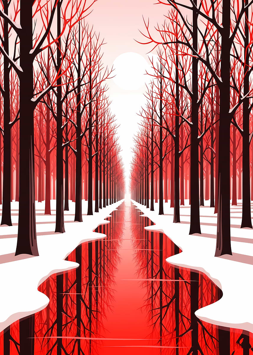 'Red Winter Forest' Poster, picture, metal print, paint by Artevo ...