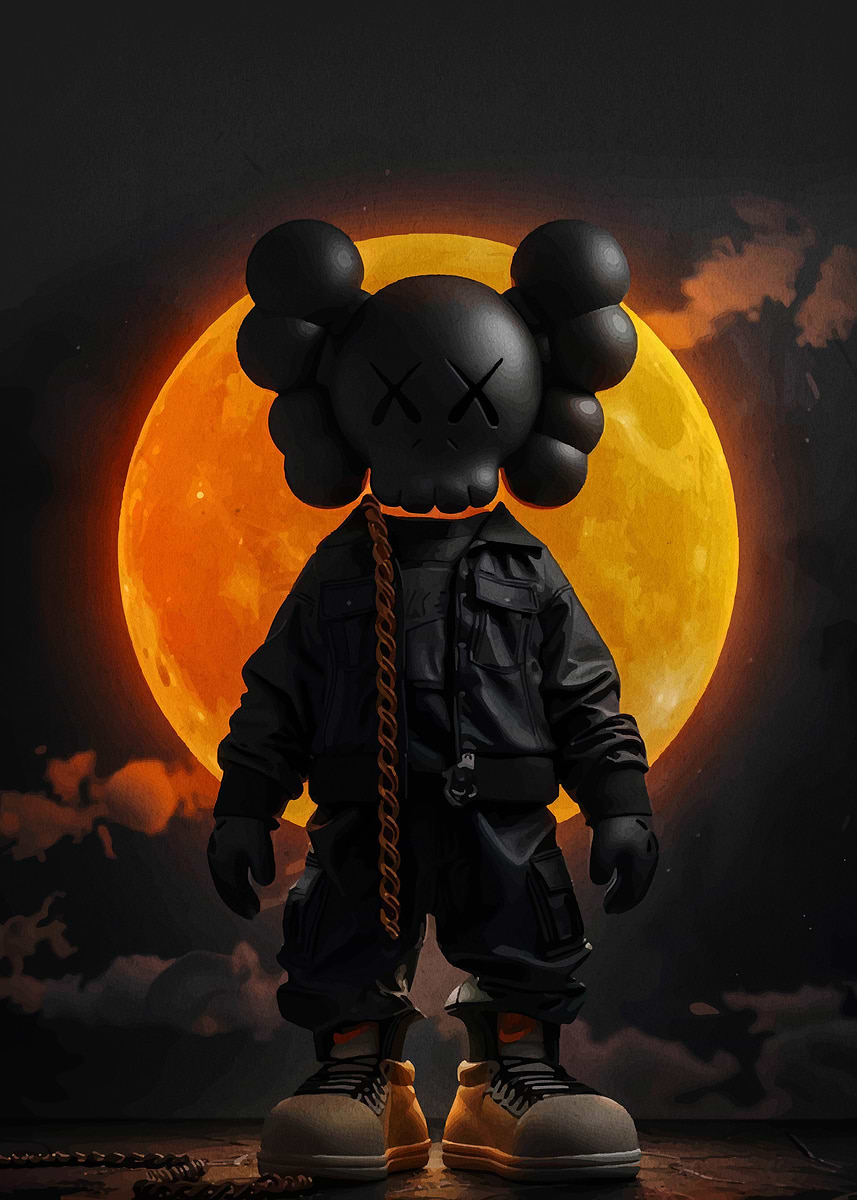 'KAWS Figure with Moon Backdrop' Poster, picture, metal print, paint by ...