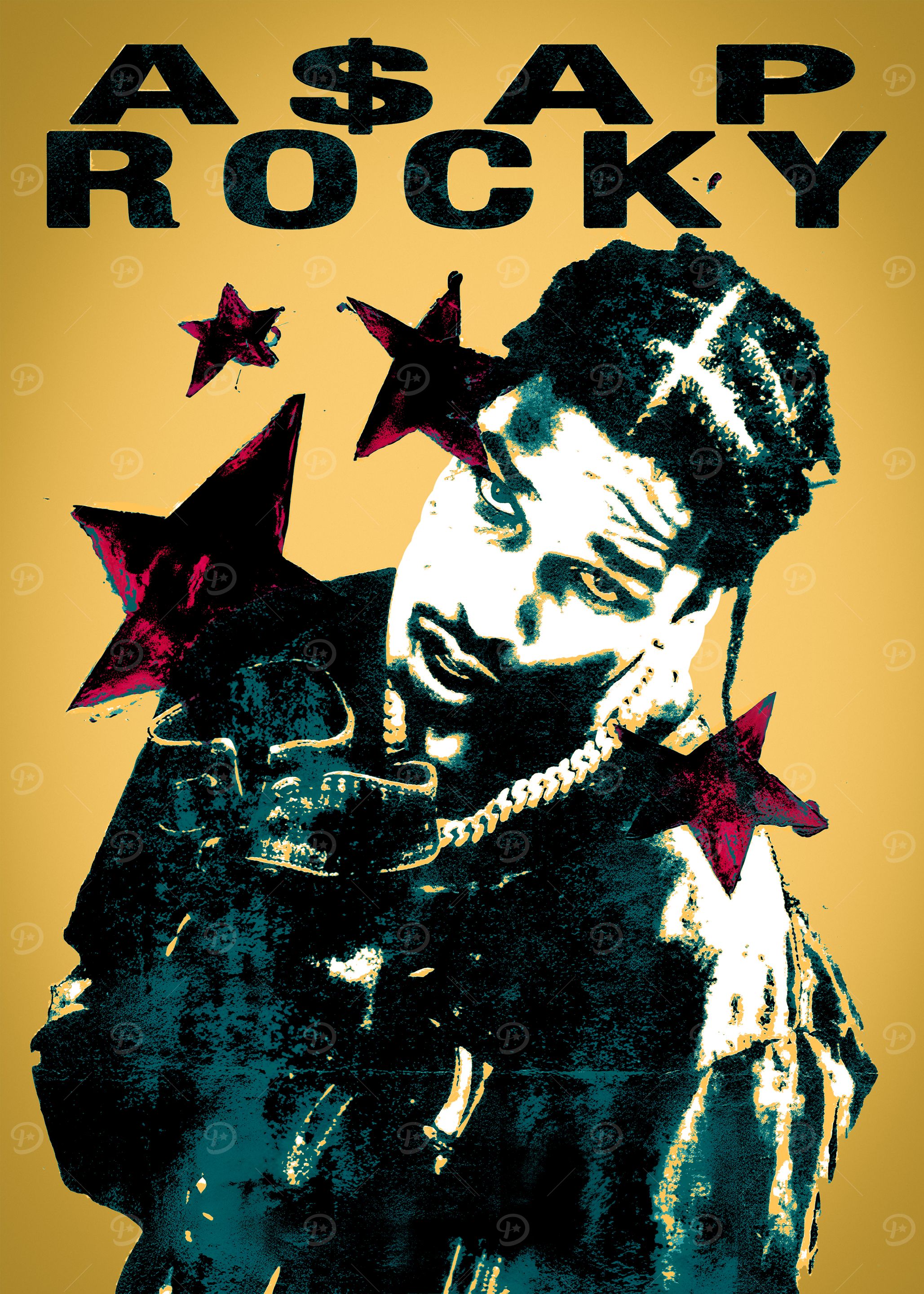'A$AP Rocky Portrait with Stars' Poster, picture, metal print, paint by ...