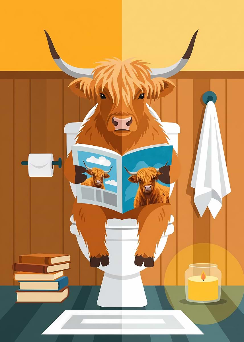 'Highland Cow Reading' Poster, picture, metal print, paint by Artevo ...