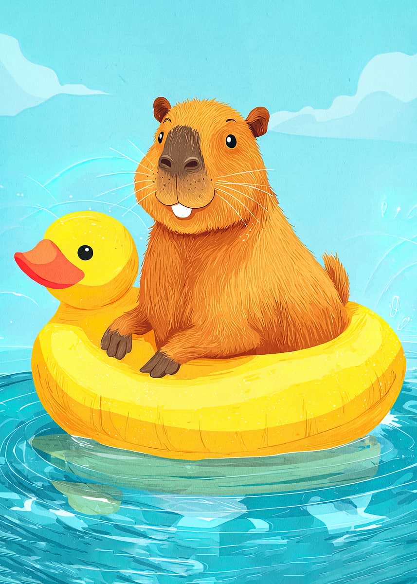 'Capybara on Duck Float' Poster, picture, metal print, paint by Traci ...