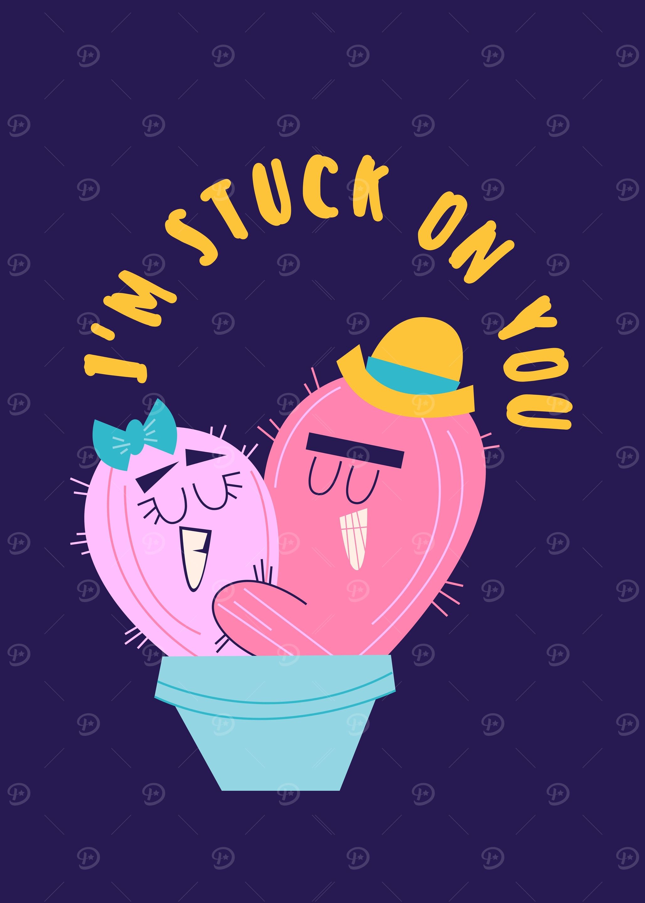 'Stuck on You Cactus Love' Poster, picture, metal print, paint by ...