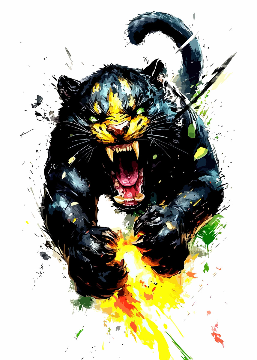 'Roaring Black Panther Digital Art' Poster, picture, metal print, paint ...
