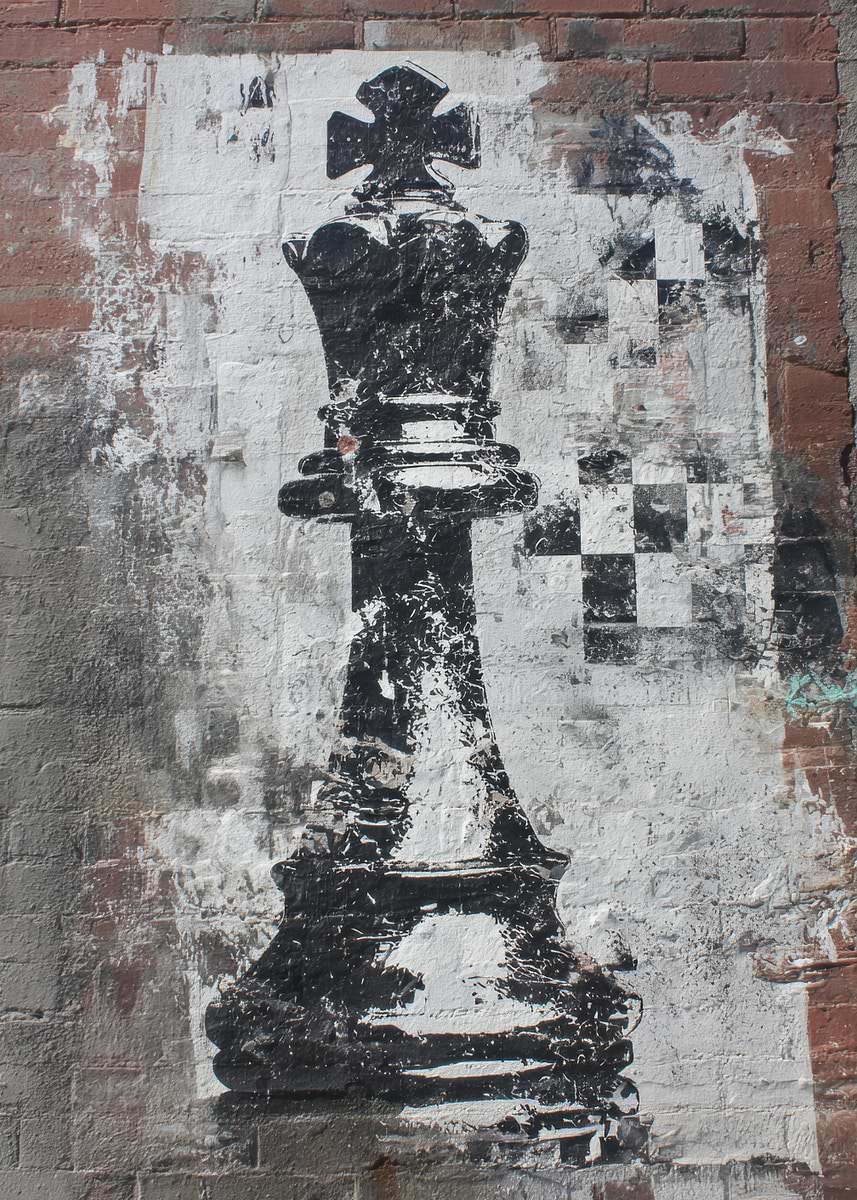 'Chess King Graffiti on Brick Wall' Poster, picture, metal print, paint ...