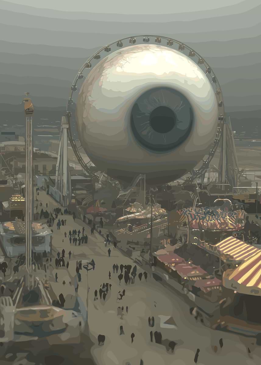 'Surreal Eyeball Ferris Wheel Amusement Park' Poster, picture, metal ...