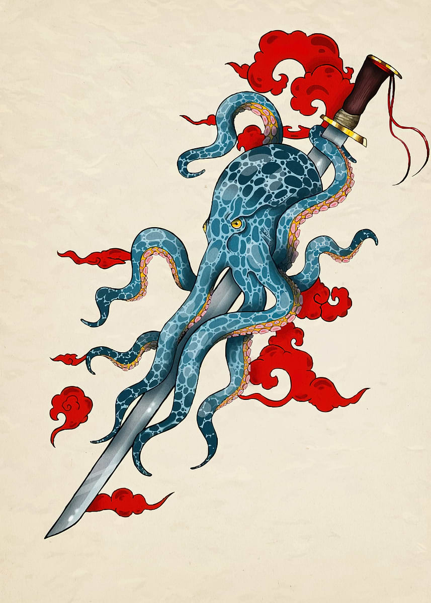 'Octopus Katana Clouds' Poster, picture, metal print, paint by Kalem ...