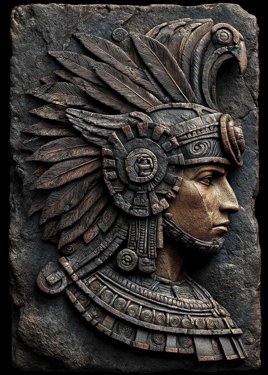 'Aztec Warrior Stone Carving Profile' Poster, picture, metal print ...