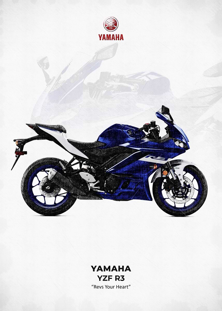 'Yamaha YZF R3 Motorcycle Illustration sketch art' Poster, picture ...