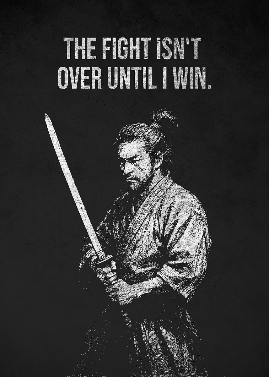 'Samurai Warrior with Sword and Win Quote' Poster, picture, metal print ...