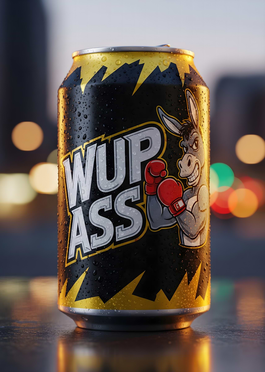 'WUP ASS Energy Drink Can' Poster, picture, metal print, paint by ...