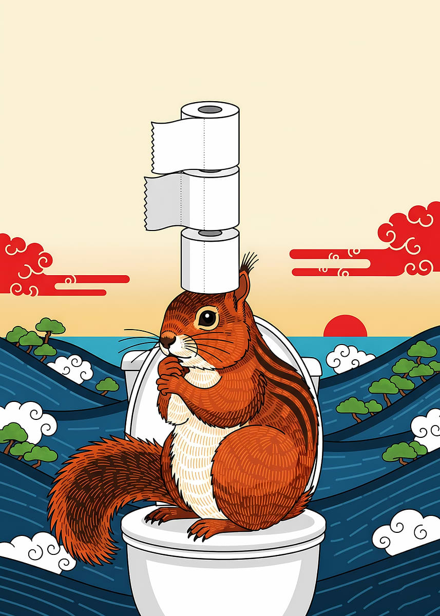 'Squirrel on Toilet ' Poster, picture, metal print, paint by Artevo ...