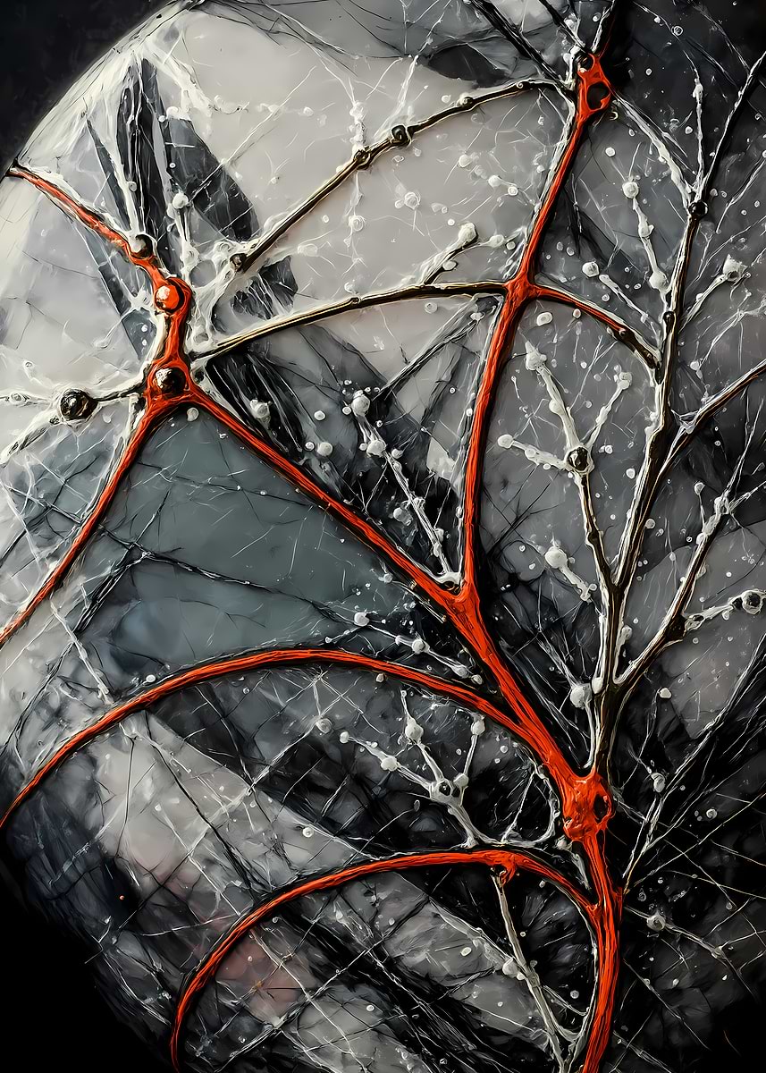 'Abstract Porcelain #119 - Abstract Marble Veins with Red Accents ...