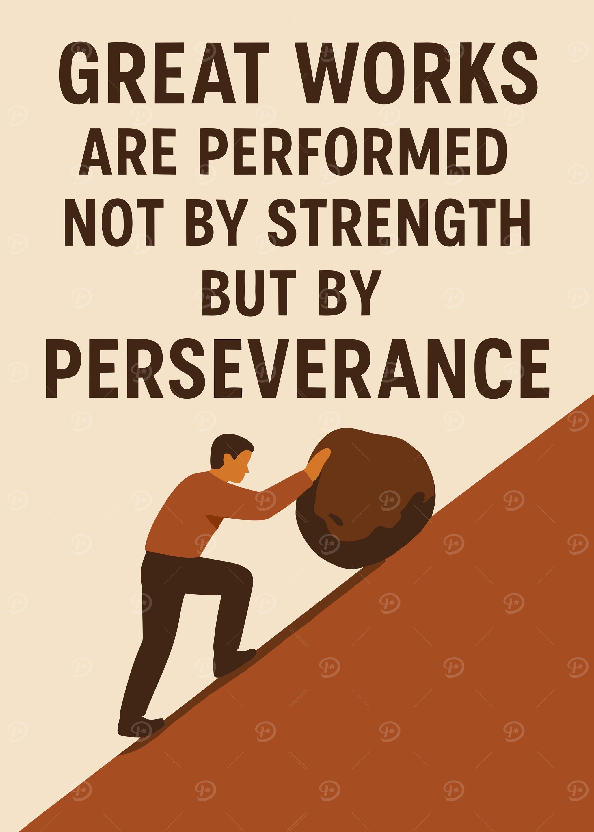'Perseverance Quote with Man Pushing Rock' Poster, picture, metal print ...