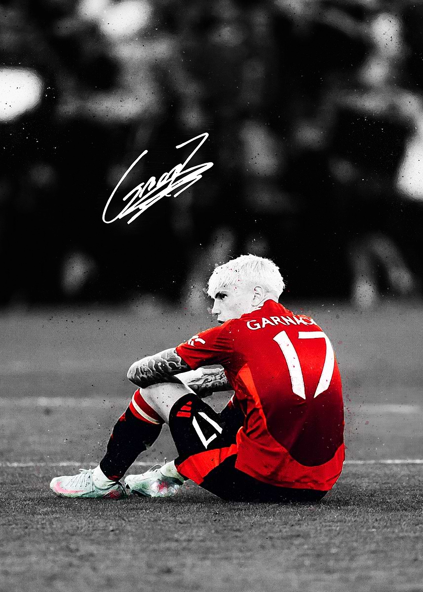 'Garnacho sitting on the field' Poster, picture, metal print, paint by ...