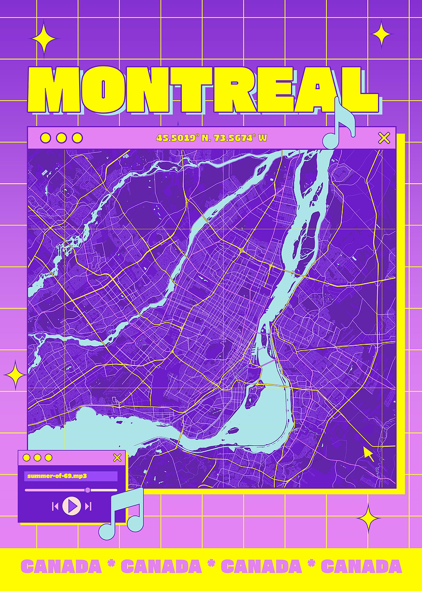 'Montreal Map Retro Style' Poster, picture, metal print, paint by Gewwz ...