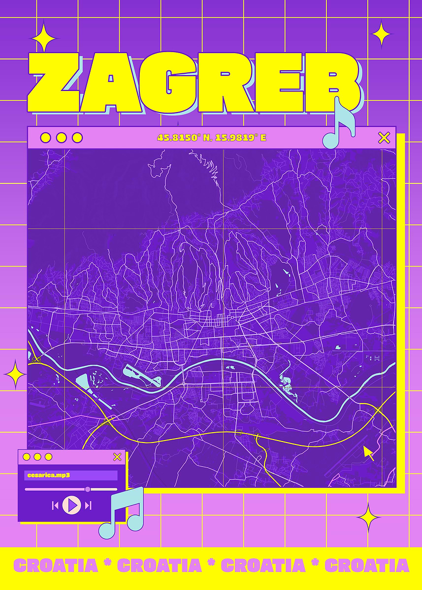 'Zagreb Map Art - Retro Aesthetic' Poster, picture, metal print, paint ...