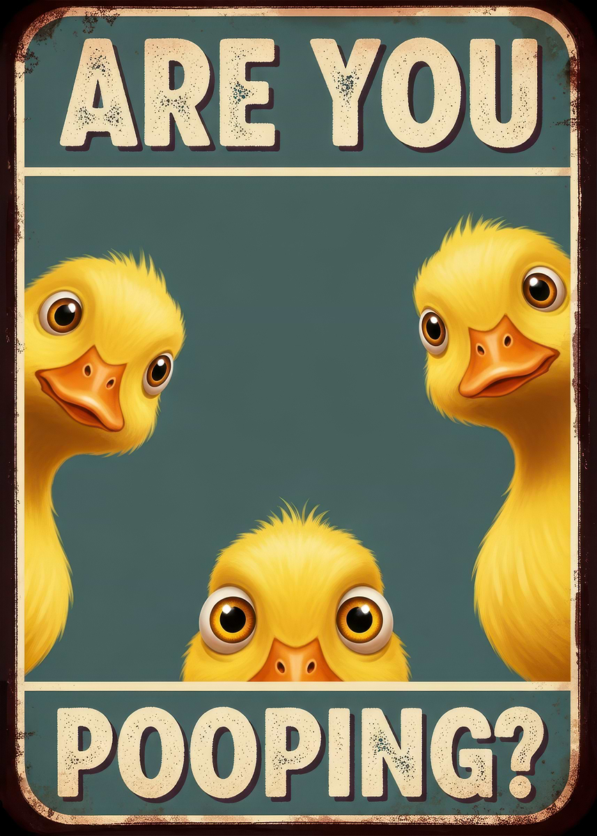 'Are You Pooping? Ducklings Sign' Poster, picture, metal print, paint ...