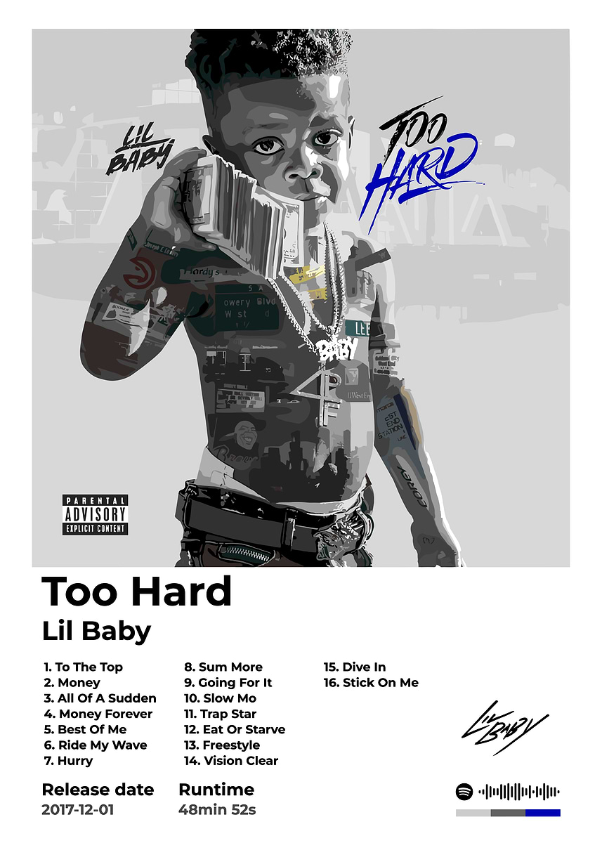'Lil Baby - Too Hard Album Cover' Poster, picture, metal print, paint ...