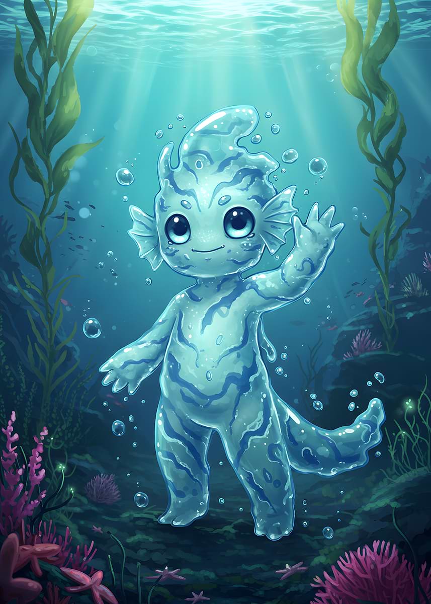 'Water Creature in Ocean Depths' Poster, picture, metal print, paint by ...