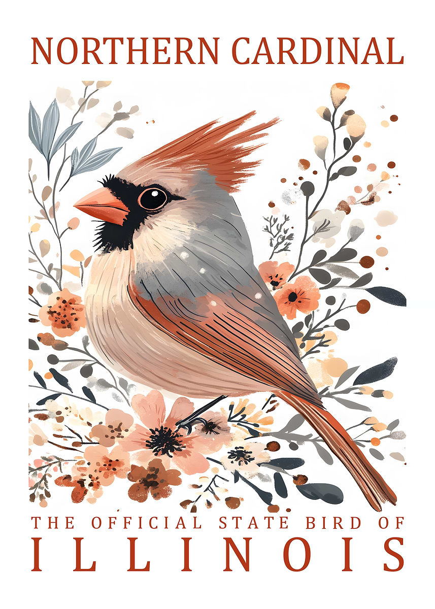 'Northern Cardinal Illinois State Bird Art' Poster, picture, metal ...