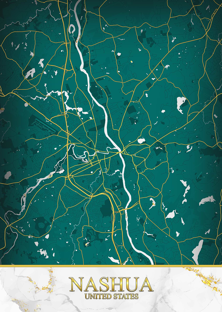 'Nashua New Hampshire Kintsugi Map Art' Poster, picture, metal print ...