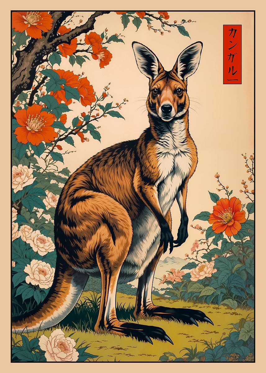 'Kangaroo Japanese Art' Poster, picture, metal print, paint by Illust ...