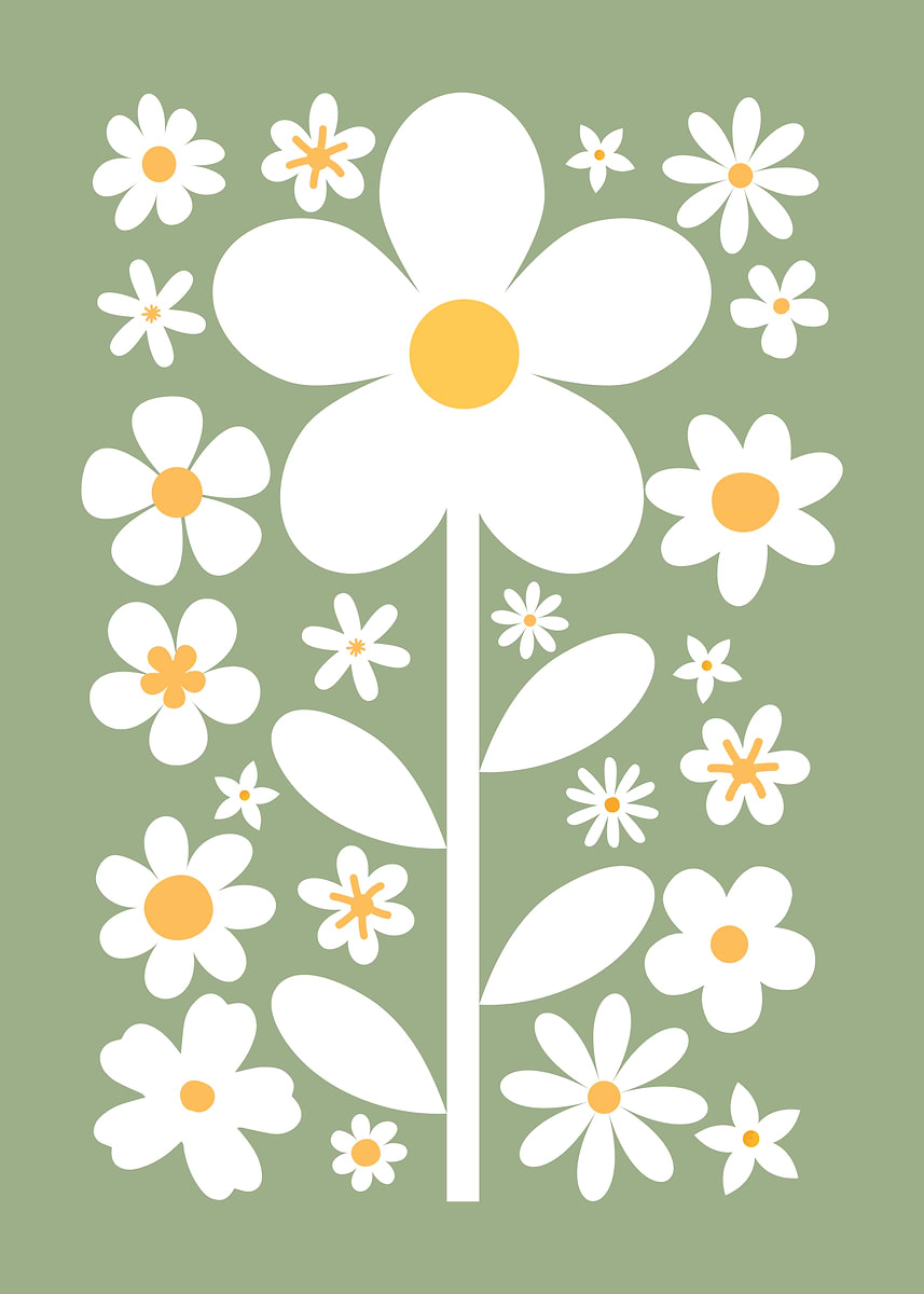 'Retro Floral Pattern with Daisies' Poster, picture, metal print, paint ...