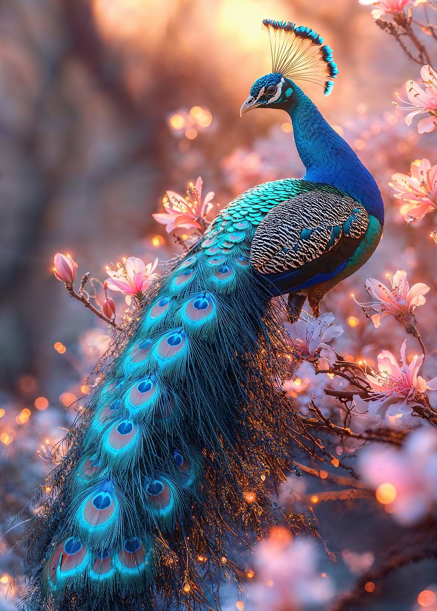 'Peacock in Bloom' Poster, picture, metal print, paint by shakes | Displate