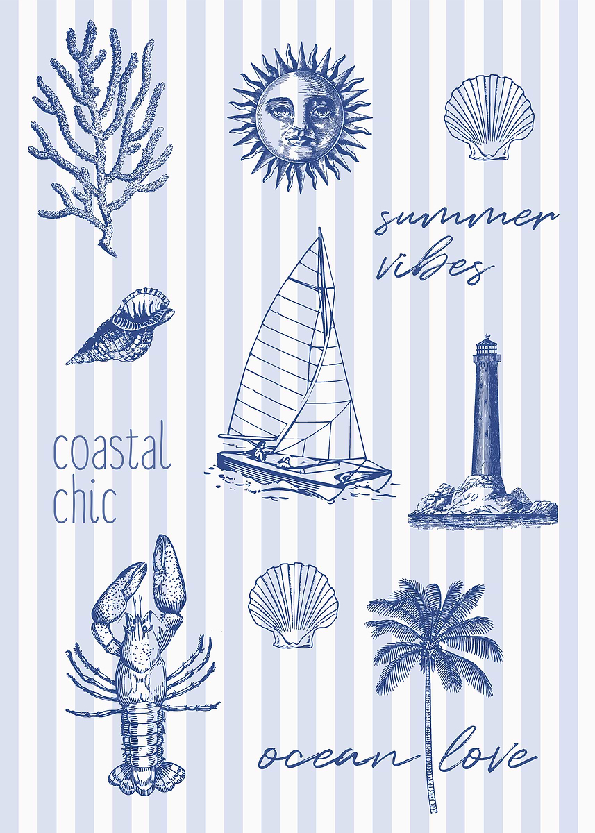 'Coastal Chic Summer Vibes on Blue White Stripes' Poster, picture ...