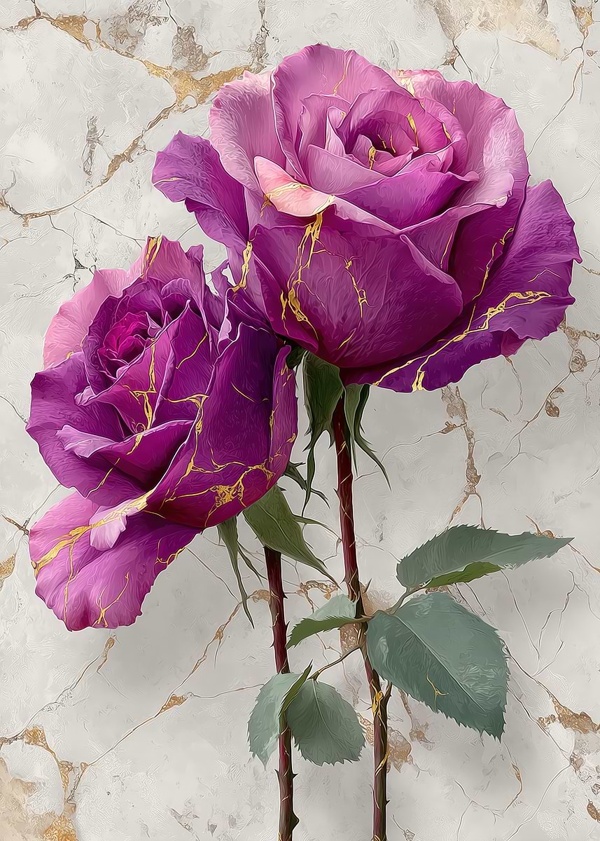 'Two Purple Roses' Poster, picture, metal print, paint by Kintsugii ...
