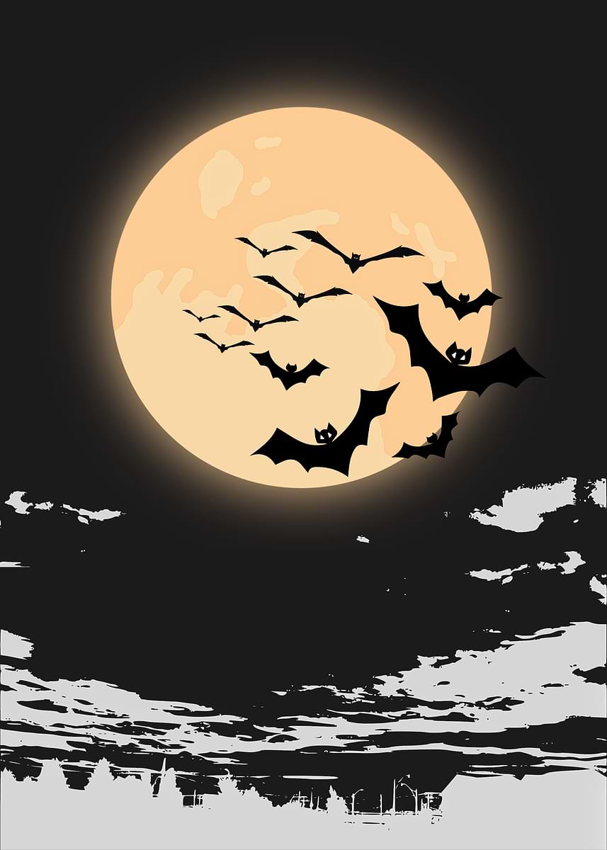 'Halloween Night with Bats and Moon' Poster, picture, metal print ...