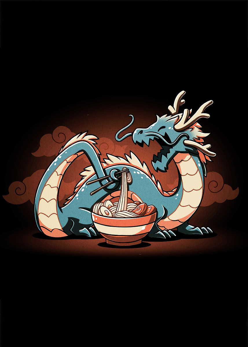 'Dragon eating ramen' Poster, picture, metal print, paint by Tracy ...