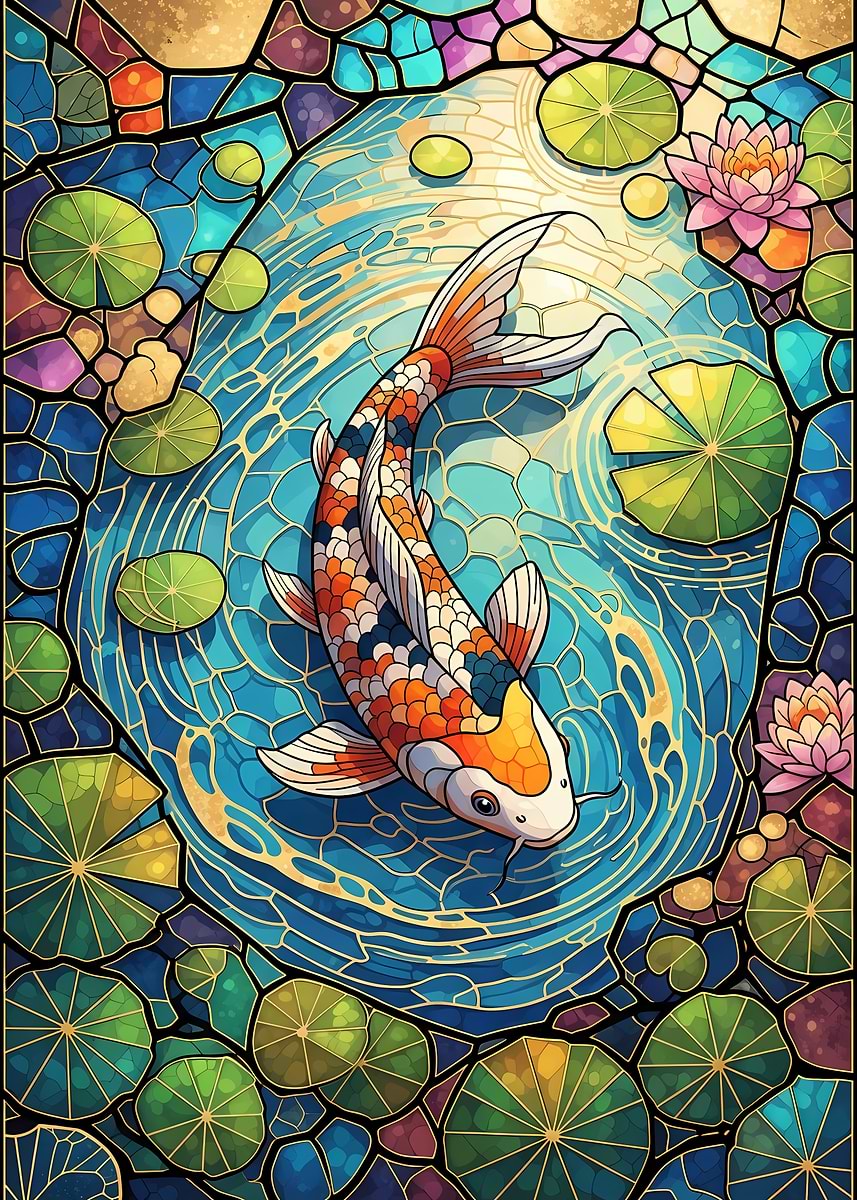 'Koi Fish Stained Glass Art' Poster, picture, metal print, paint by ...