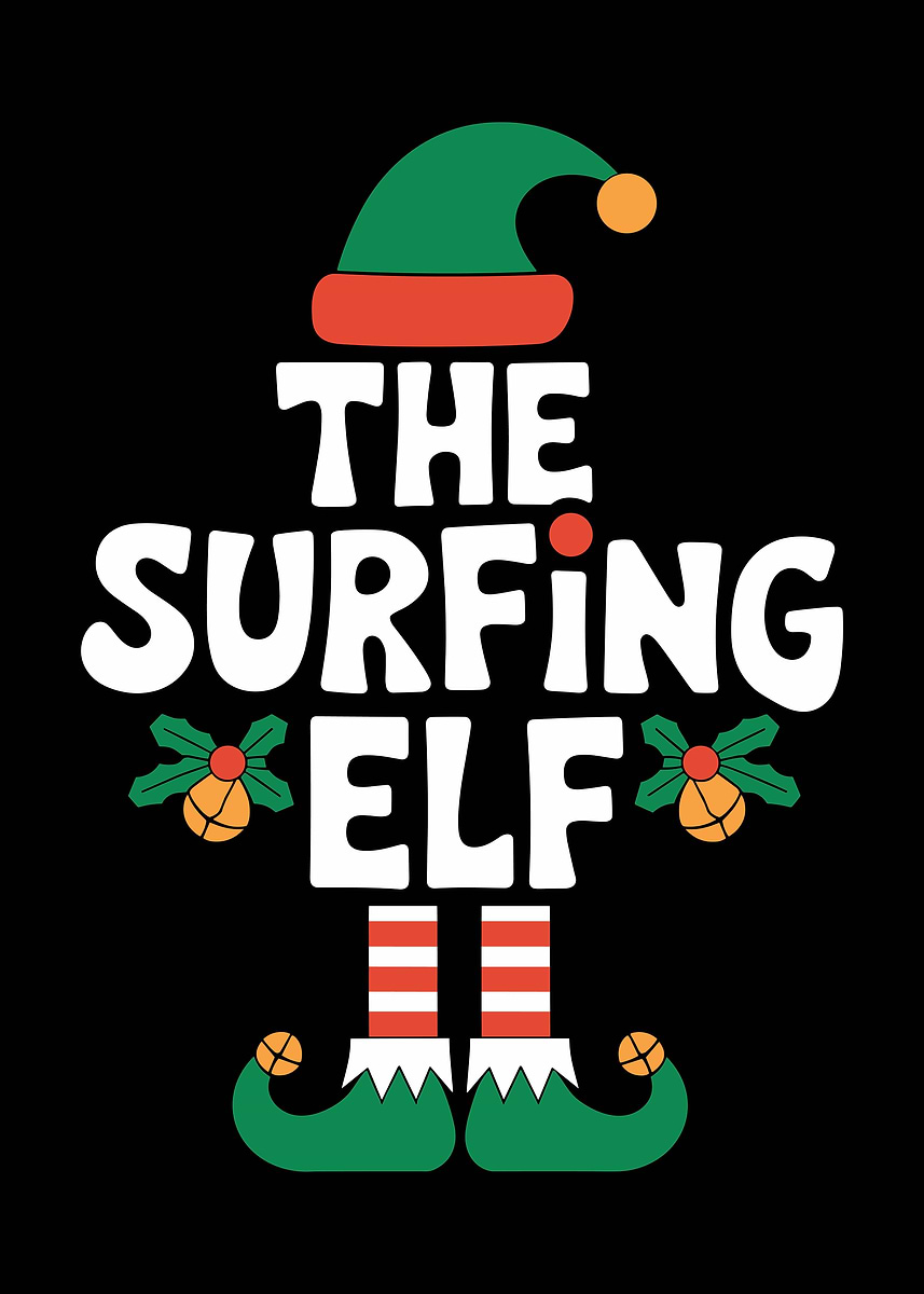 'The Surfing Elf Christmas' Poster, picture, metal print, paint by ...