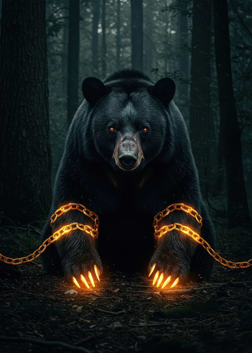 'Chained Bear in Dark Forest' Poster, picture, metal print, paint by ...