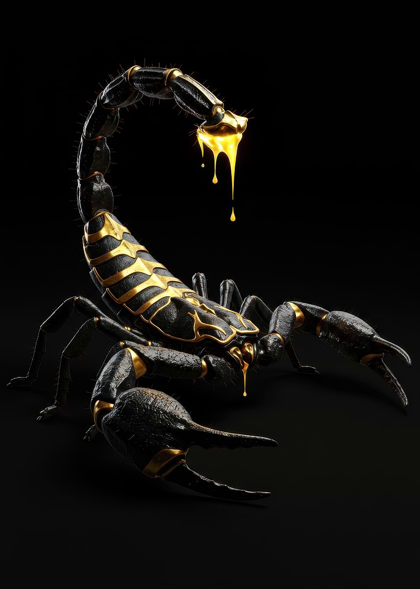 'Golden Scorpion on Black Background' Poster, picture, metal print ...