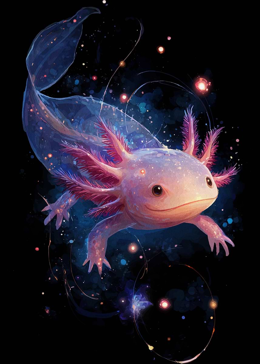 'Cosmic Axolotl Illustration' Poster, picture, metal print, paint by ...