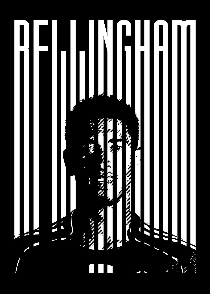 'Jude Bellingham Black and White Portrait' Poster, picture, metal print ...