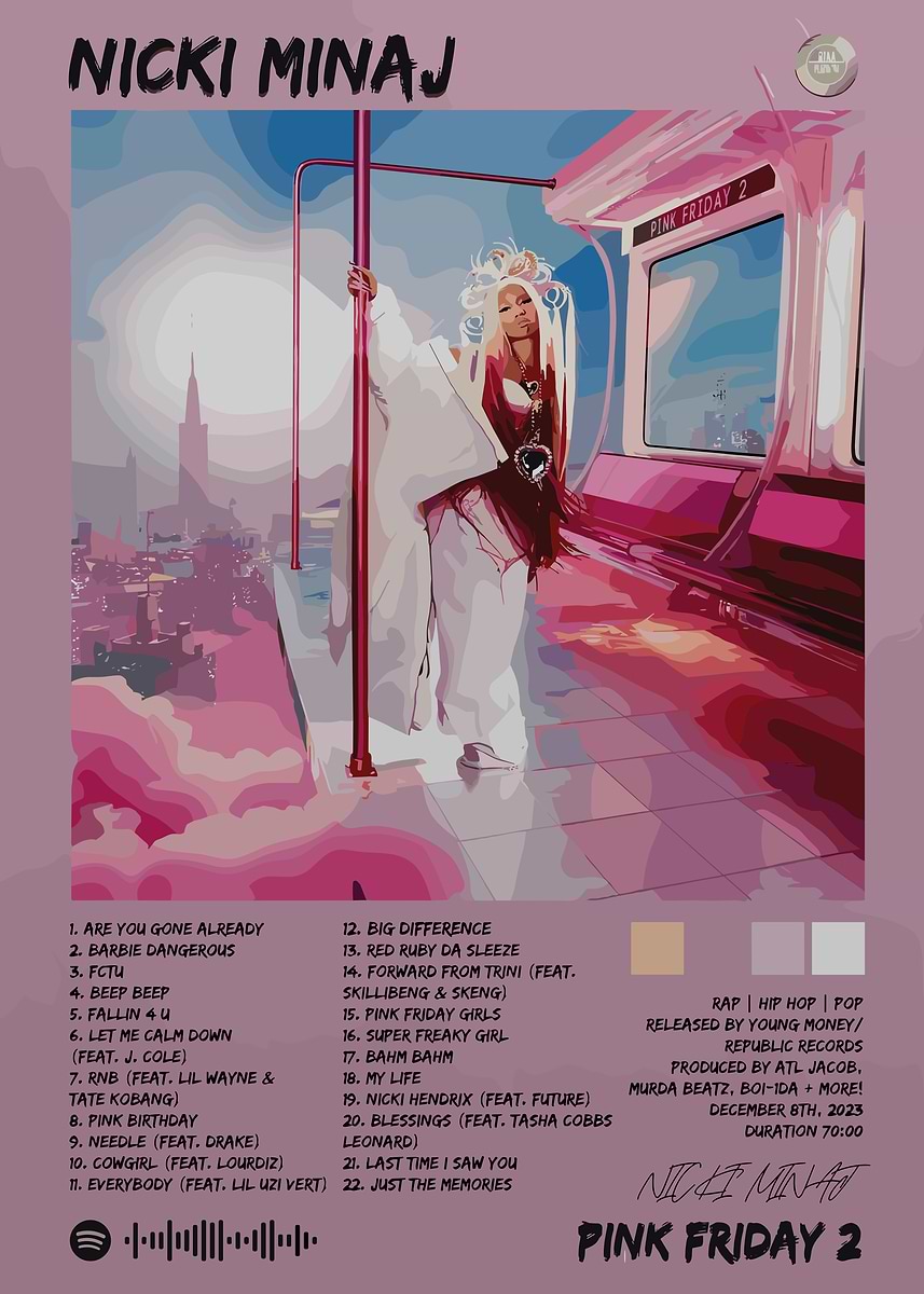 'Nicki Minaj - Pink Friday 2 Album' Poster, picture, metal print, paint ...