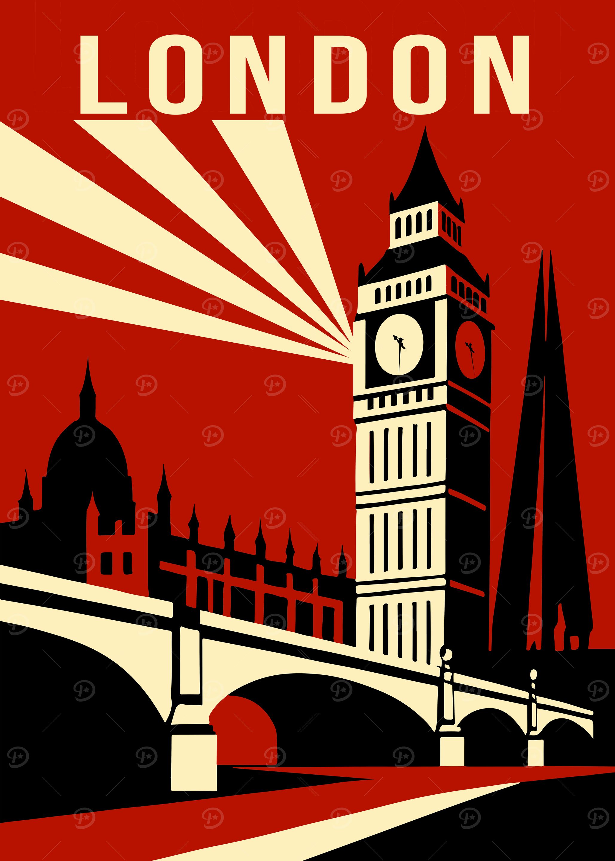 'London Vintage Travel Poster' Poster, picture, metal print, paint by ...