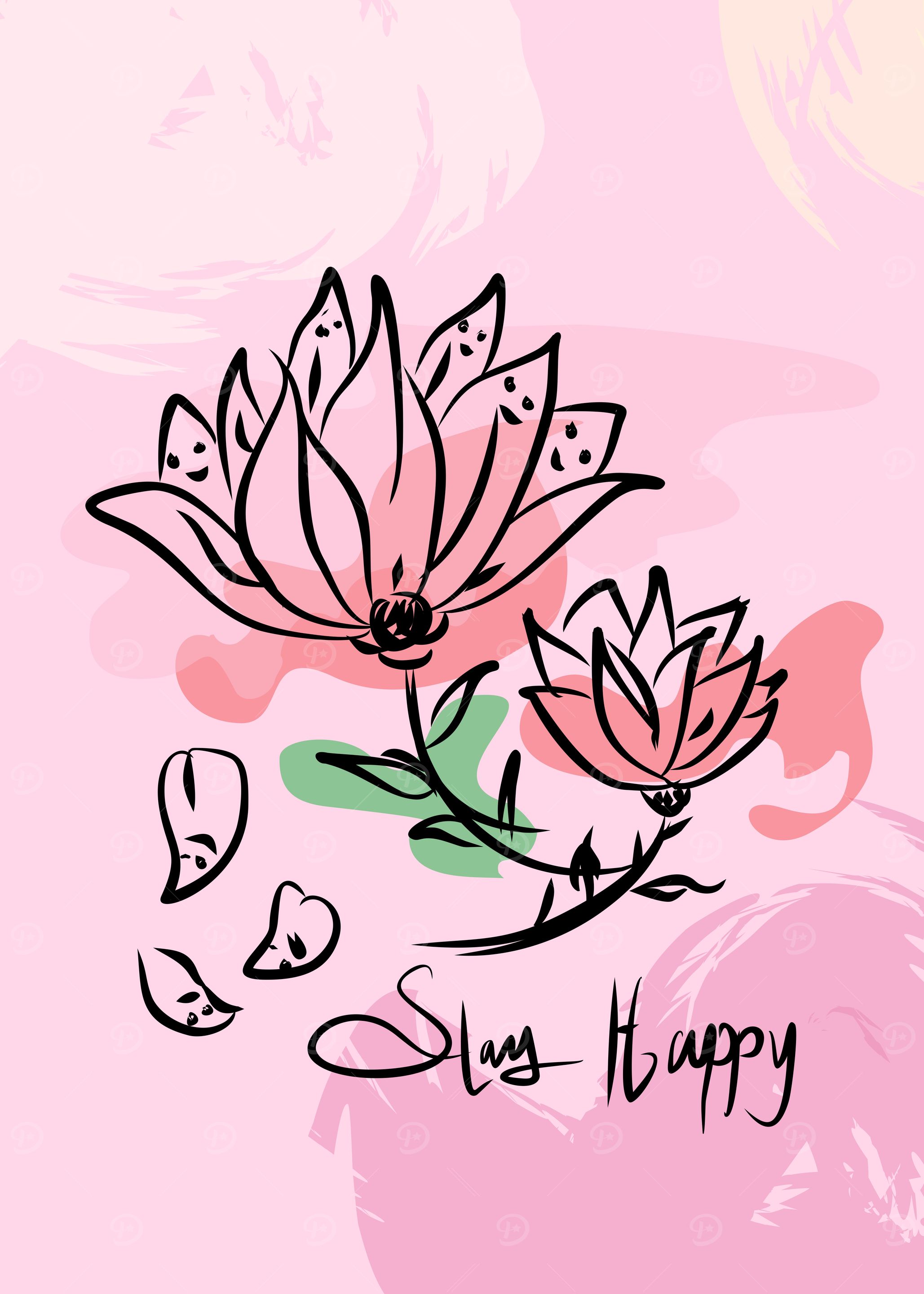 'Stay Happy Floral Illustration' Poster, picture, metal print, paint by ...