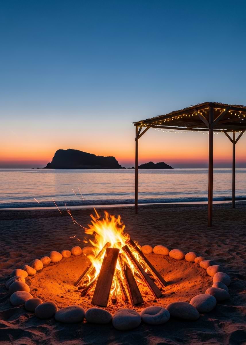 'Beach Bonfire at Sunset' Poster, picture, metal print, paint by Neox ...