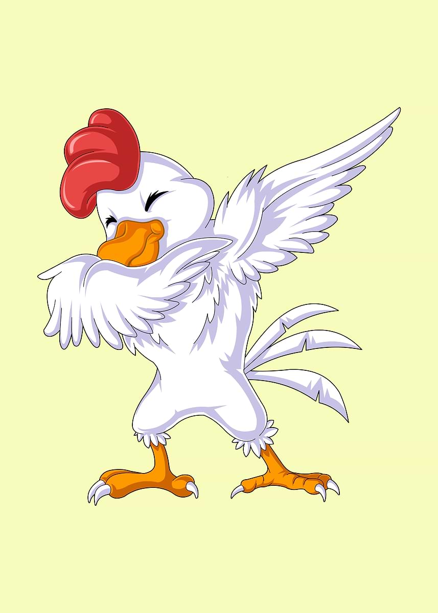 'Cartoon Chicken Dabbing on Yellow Background' Poster, picture, metal ...