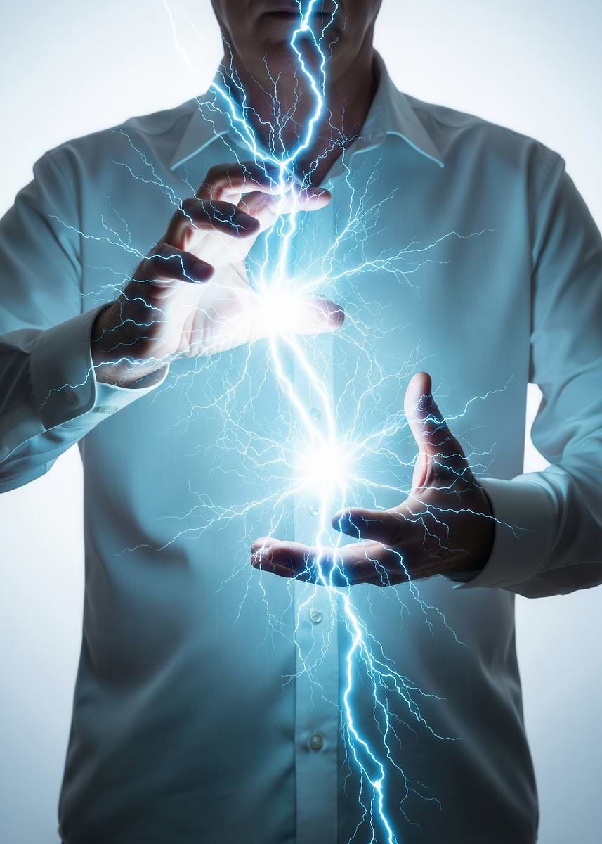 'Man Manipulating Lightning' Poster, picture, metal print, paint by ...