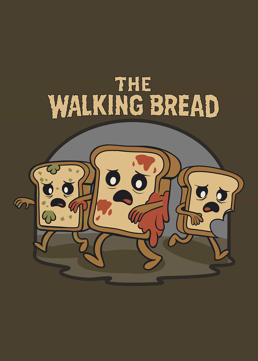 'The Walking Bread Cartoon Illustration' Poster, picture, metal print ...