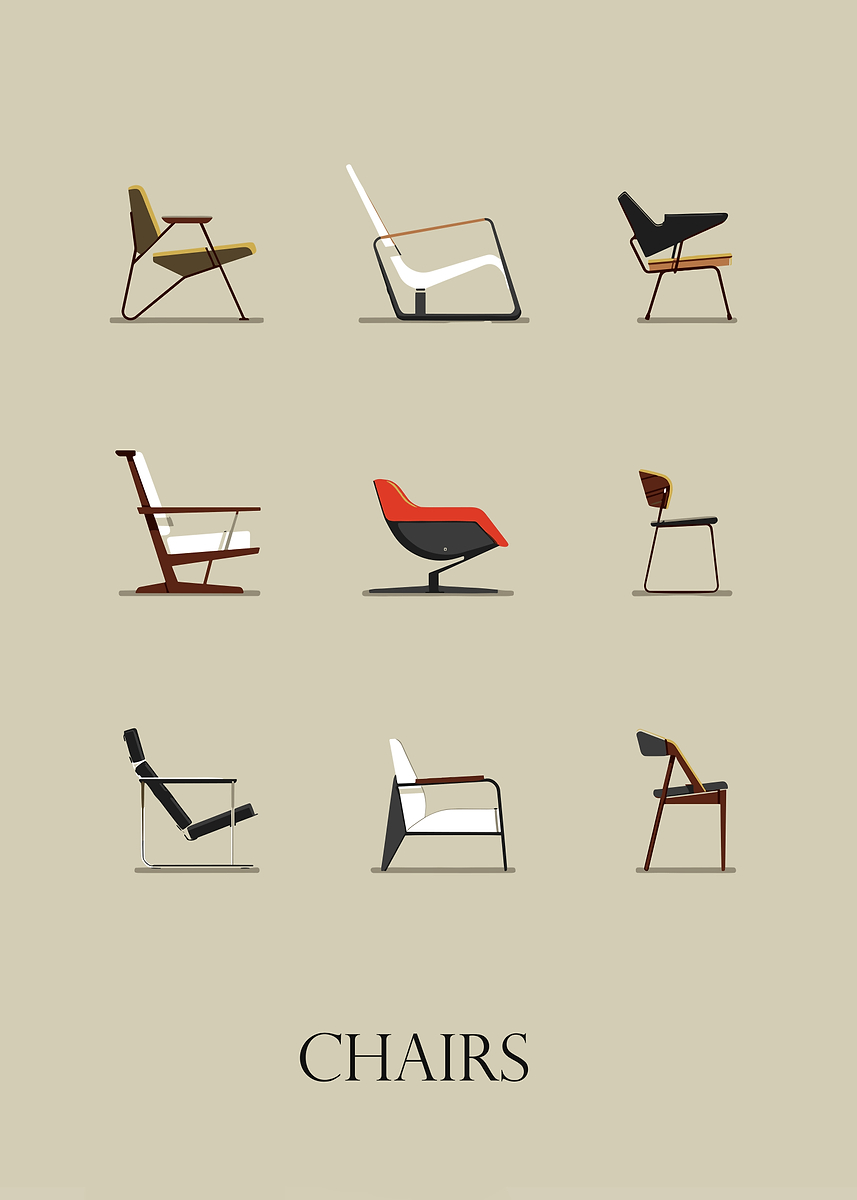 'Collection of Modern Chair Designs' Poster, picture, metal print ...