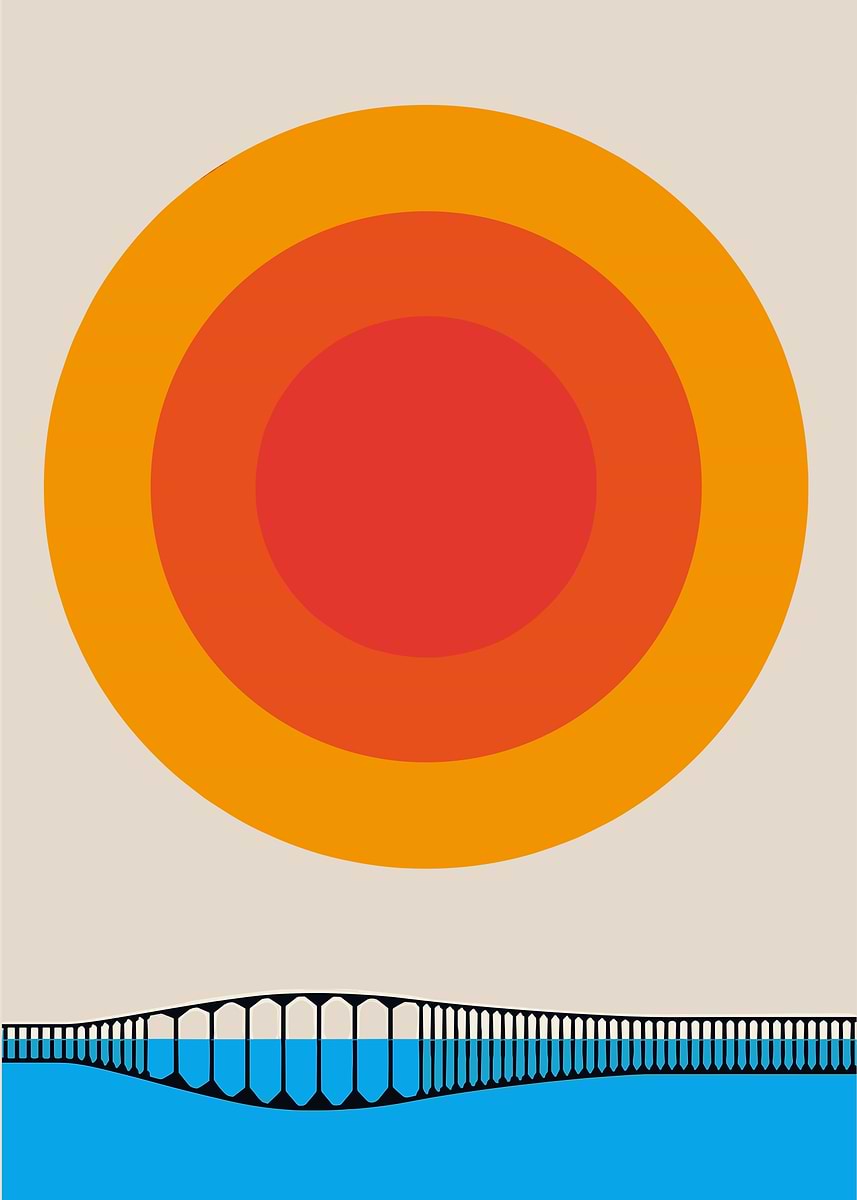'Minimalist Bridge and Sun Art' Poster, picture, metal print, paint by ...